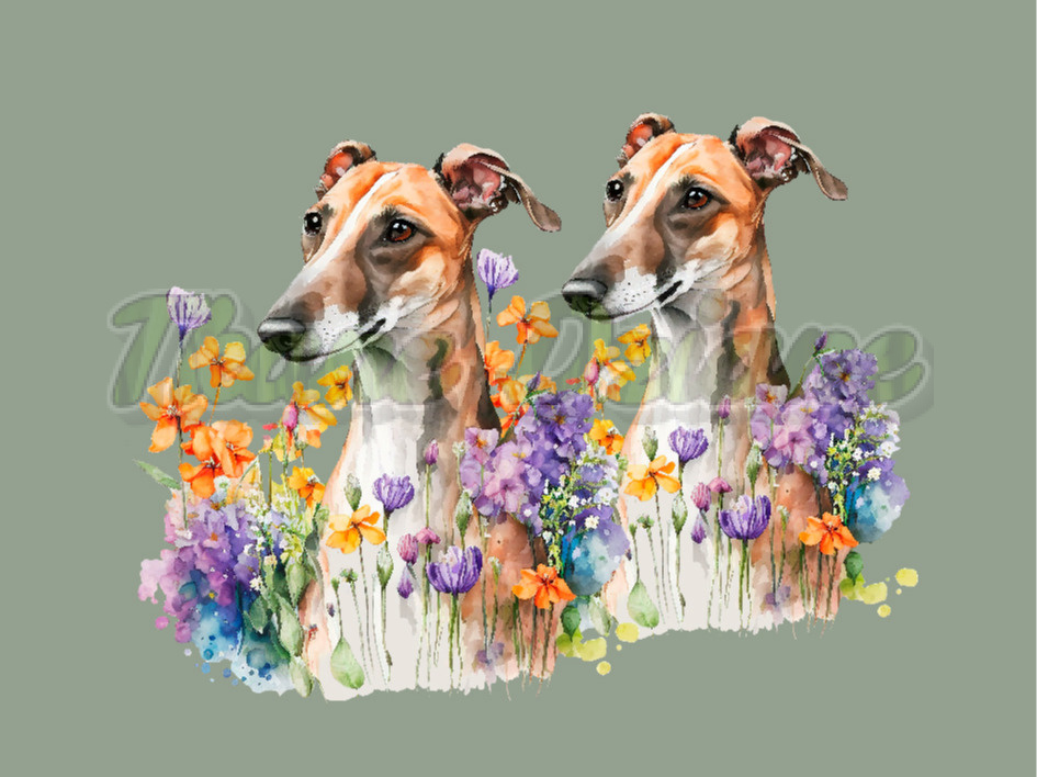 TkaneDziane.pl > PANEL DRUKOWANY DWA WHIPPET CHART GREYHOUND TŁO SZ NR 4